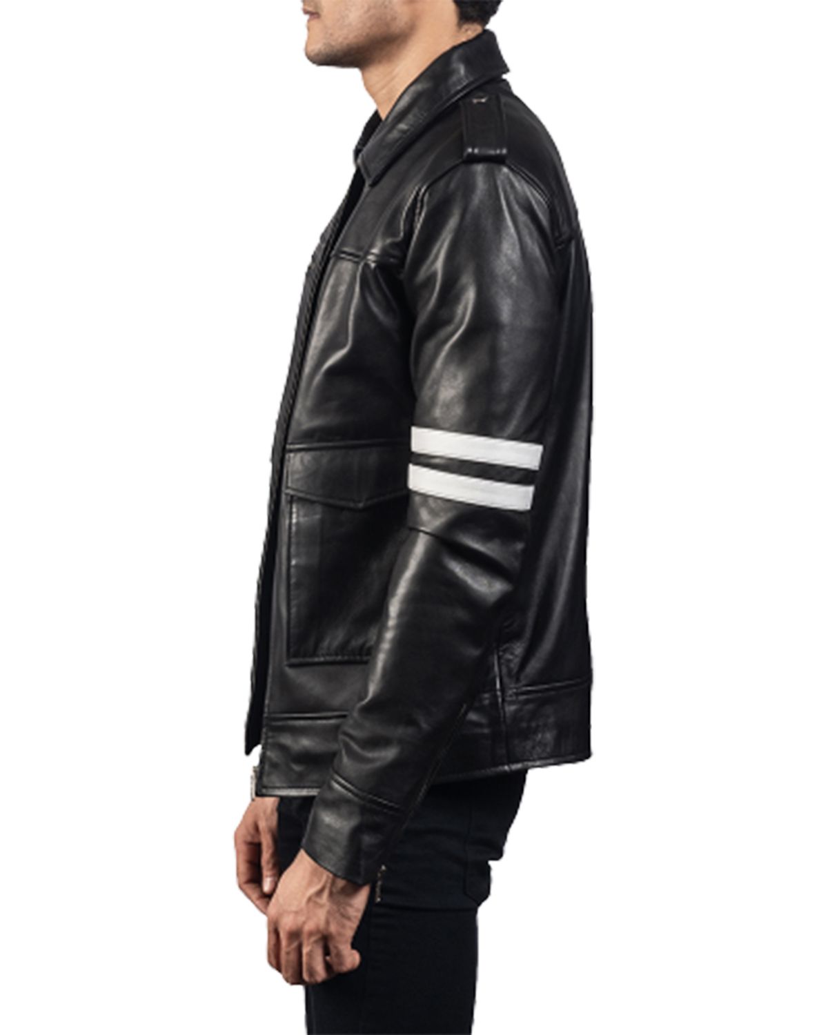 Biker White Stripes Leather Jacket – Buck Leather Co Ltd